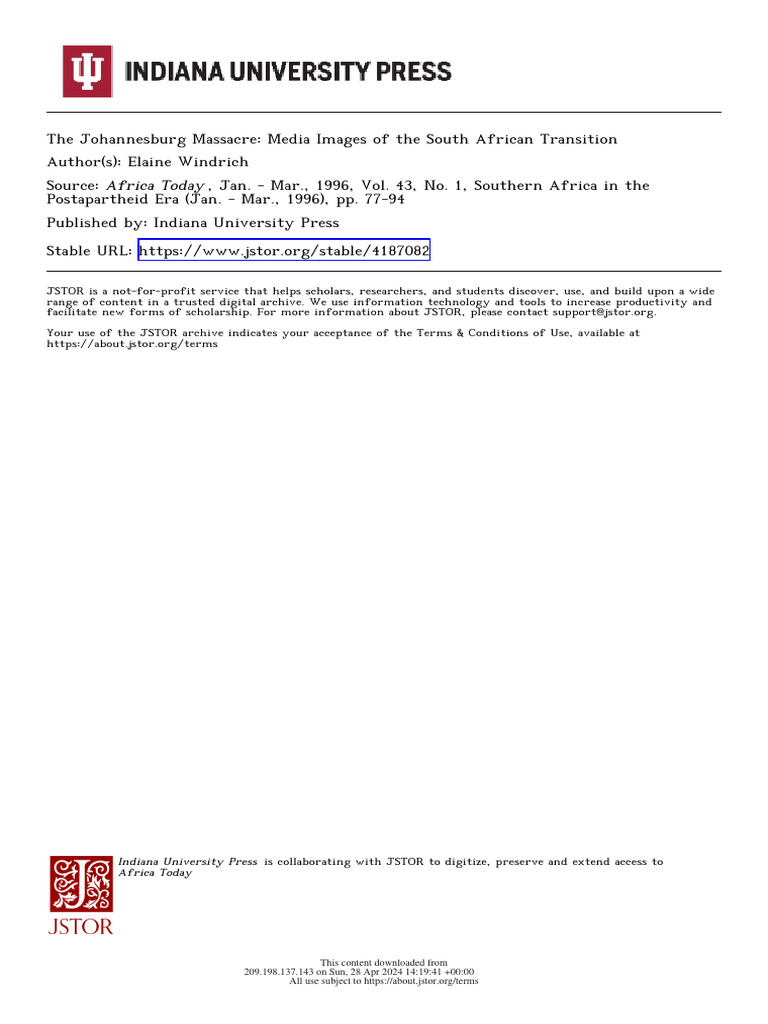 Windrich JohannesburgMassacreMedia 1996 | PDF | Nelson Mandela | South Africa