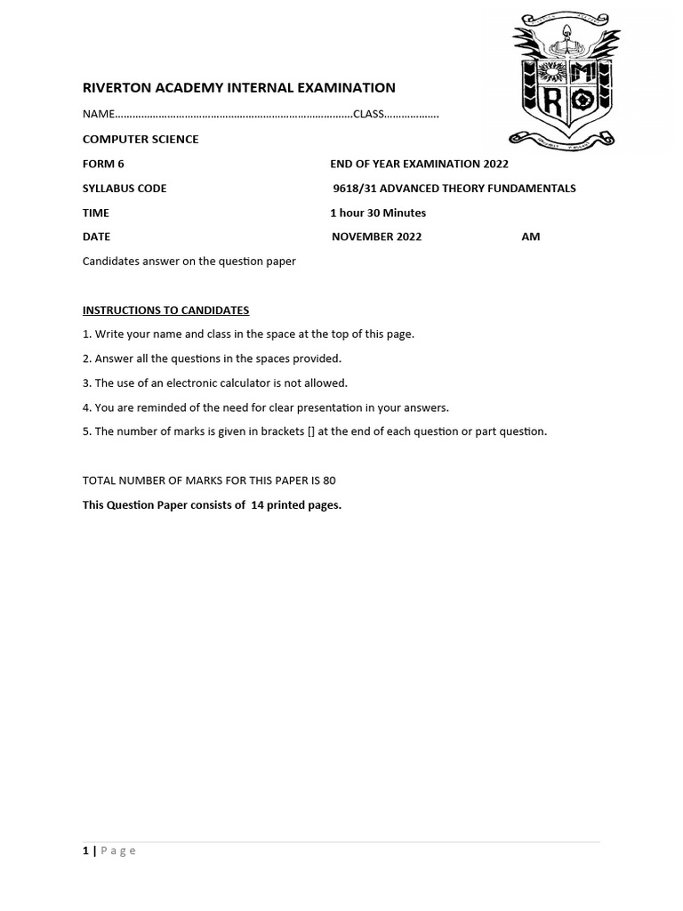 Computer Science 9618 Paper 3 | PDF Computer Science 9618 Paper 3 | PDF