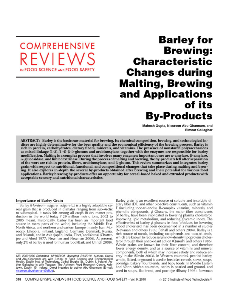 Barley For Brewing Characteristic Changes During Malting, Brewing | PDF ...