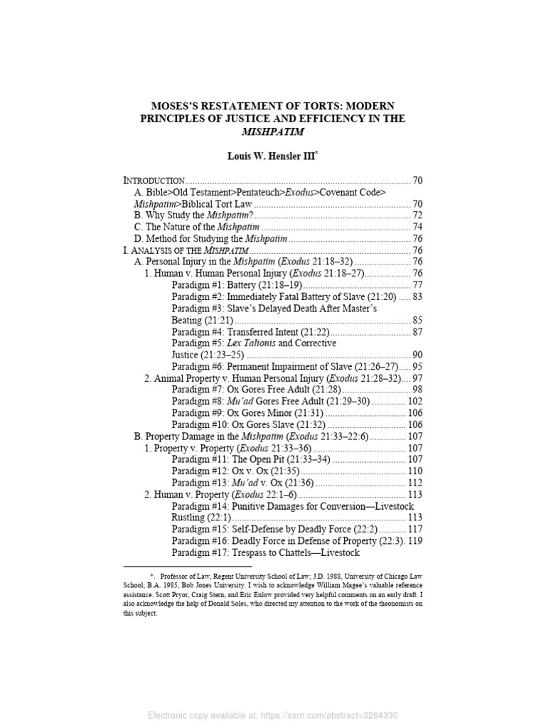 Biblical Tort Law in the Mishpatim | PDF | Hebrew Bible | Tort