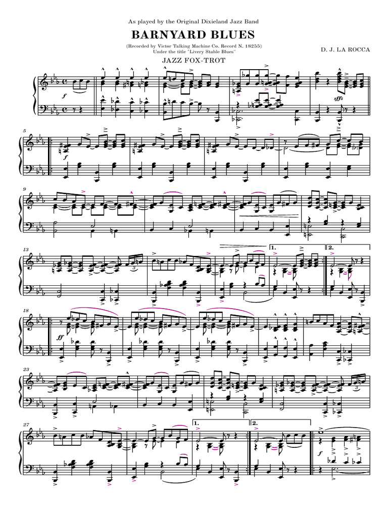 Barnyard Blues Dominic James La Rocca 1917 | PDF | African American ...