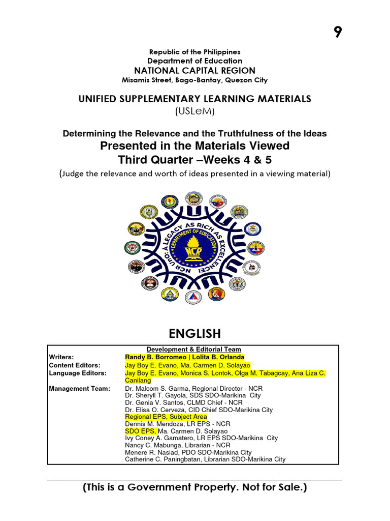 English Uslem Grade 9 Week 4 5q3 Final | PDF | Information | Bias