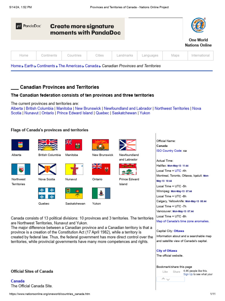 Provinces and Territories of Canada - Nations Online Project | PDF ...