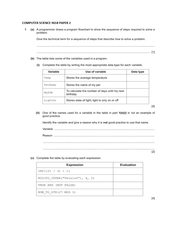 Computer Science 9618 Paper 2 | PDF