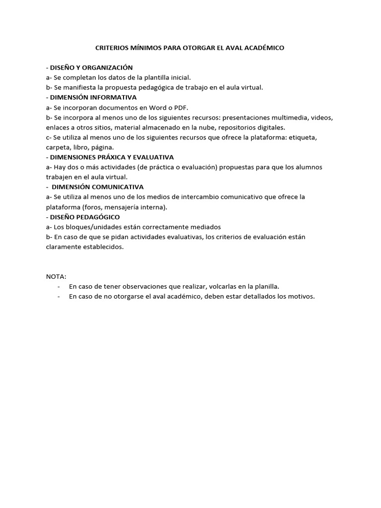 Criterios Mínimos para Otorgar El Aval Académico | PDF