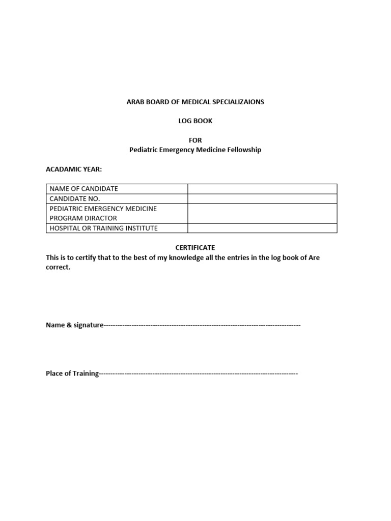 Pediatric Emergency Medicine Log book | PDF | Pediatrics ...