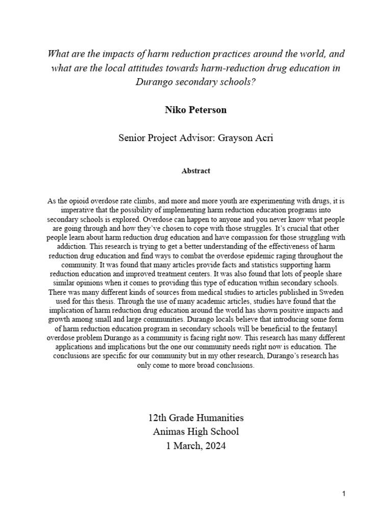 niko peterson - senior thesis final draft revised | PDF | Substance Use Disorder | Naloxone