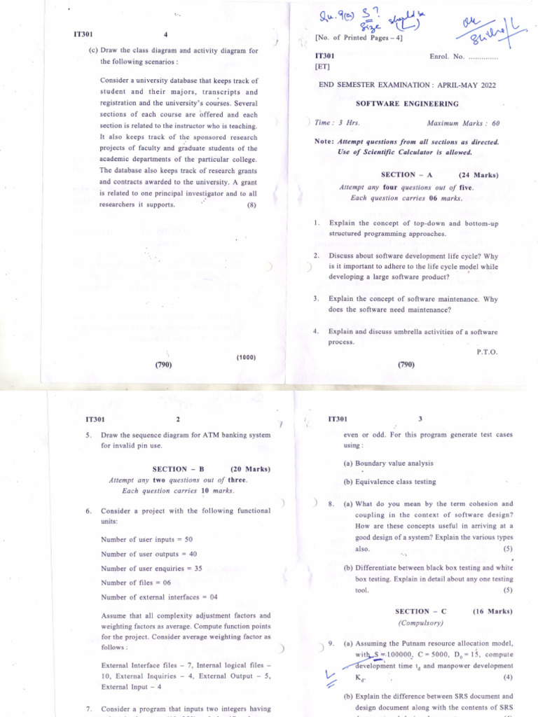 Software Engineering, (IT301), APRIL-MAY-22 | PDF