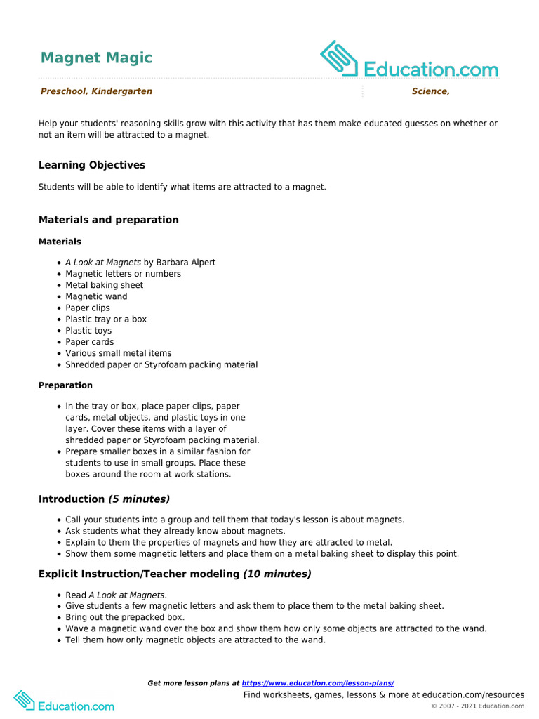 Usr Local SRC Education - Com Files Static Lesson-Plans Magnet-Magic Magnet-Magic | PDF | Magnet ...