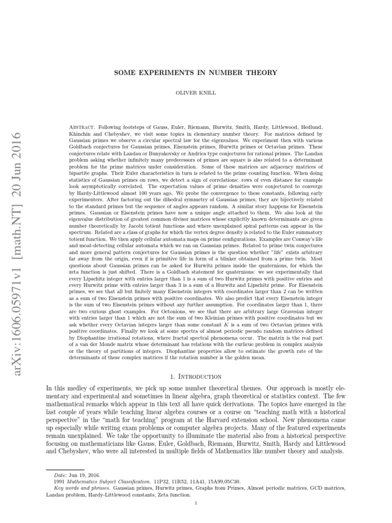 Some Experiments in Number Theory | PDF | Prime Number | Mathematics