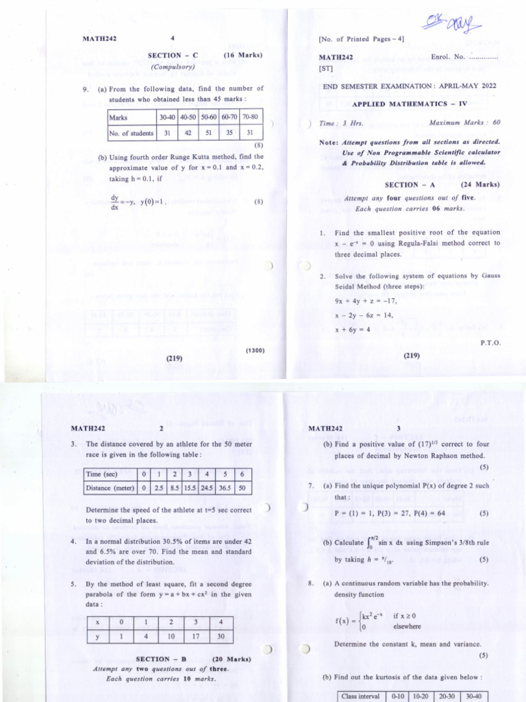 Applied Mathematics - IV, (MATH242), APRIL-MAY-22 | PDF