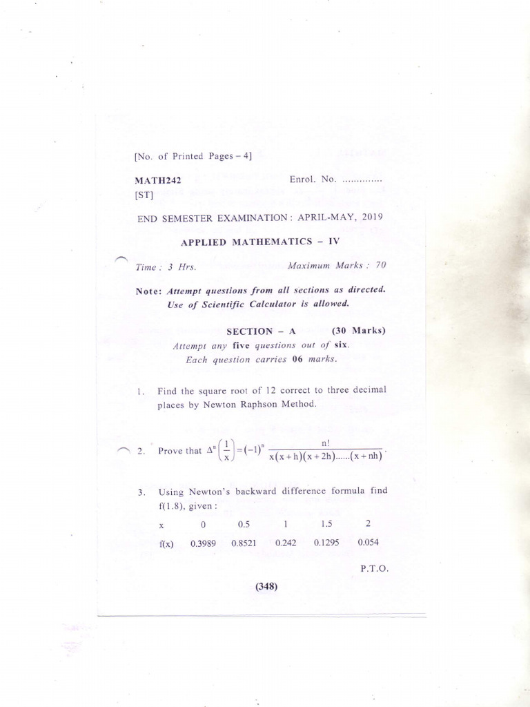 Applied Mathematics - IV, MATH242, APRIL-MAY, 2019 | PDF