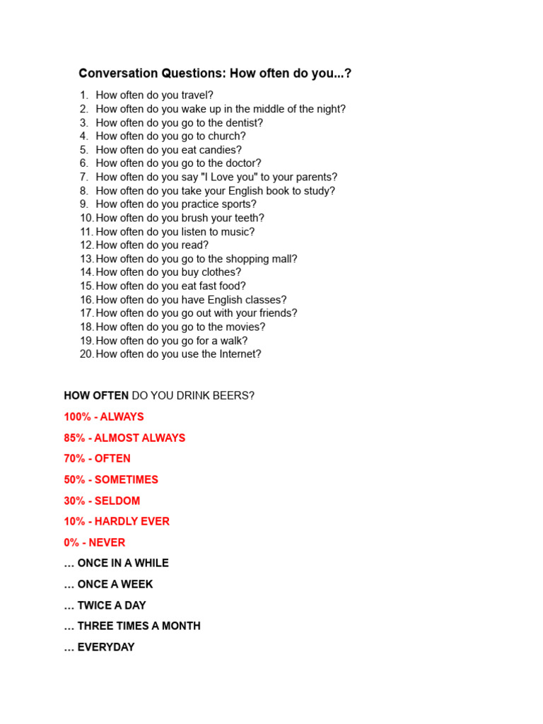How Often Conversation Questions | PDF