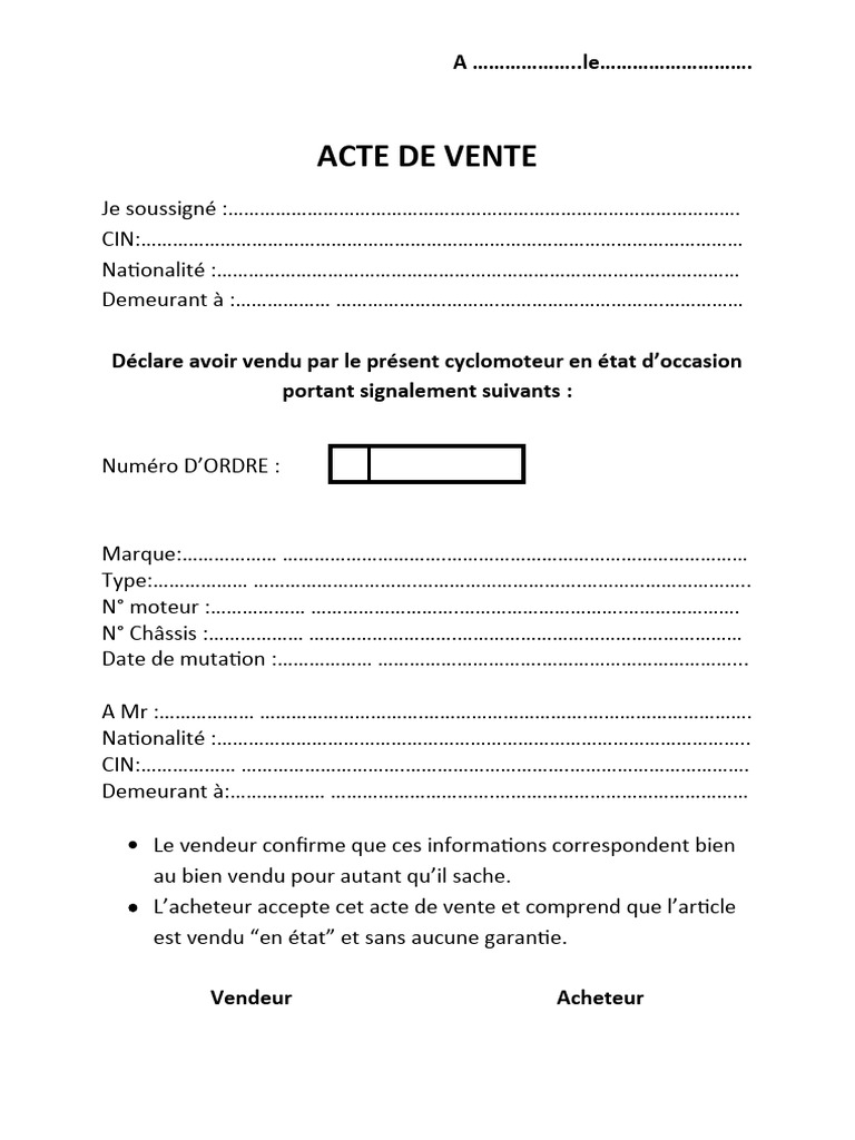 Acte de Vente Moto | PDF