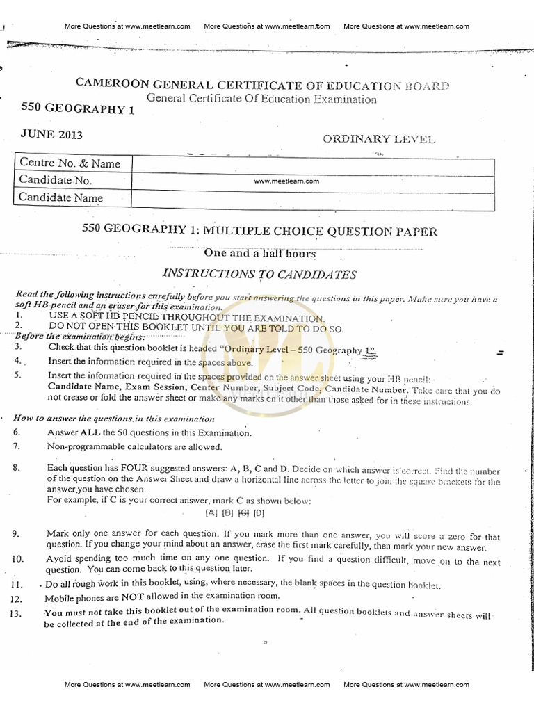 01 2013 Geography Ordinary Level Paper 1 | PDF | Career & Growth | Wellness