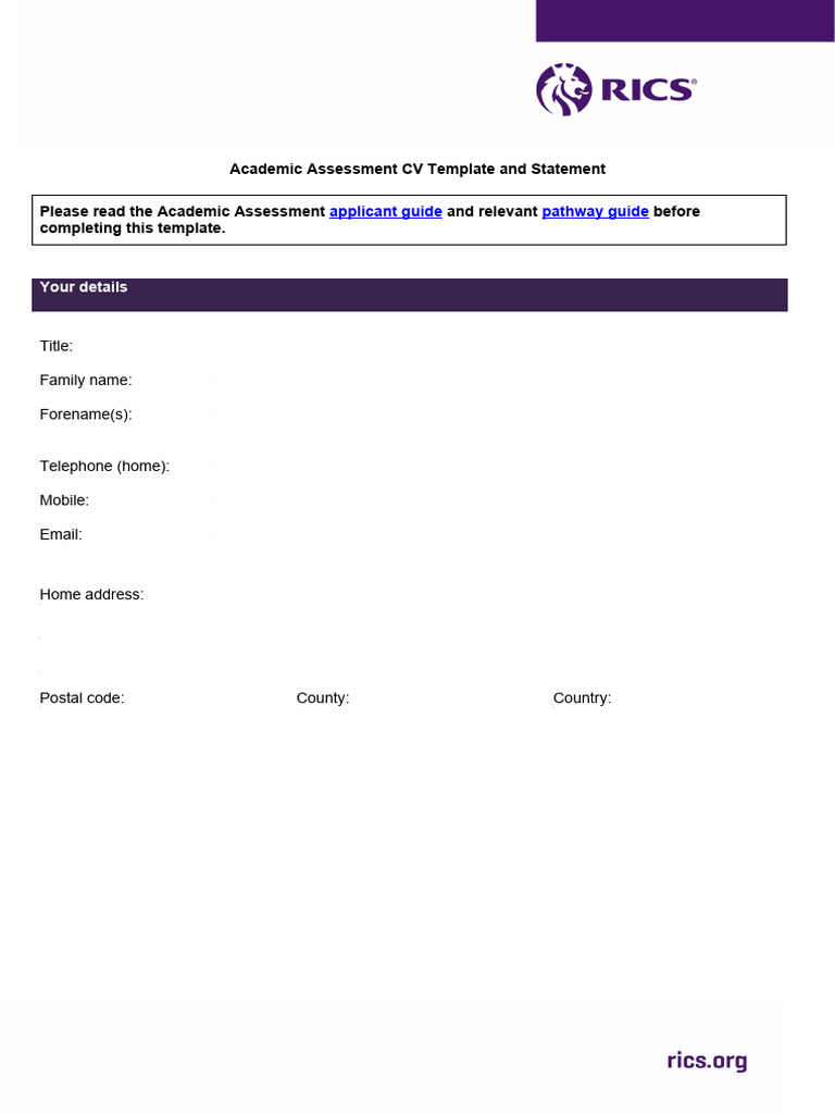 RICS Academic Assessment CV and Statement Template (As of July 2023 ...