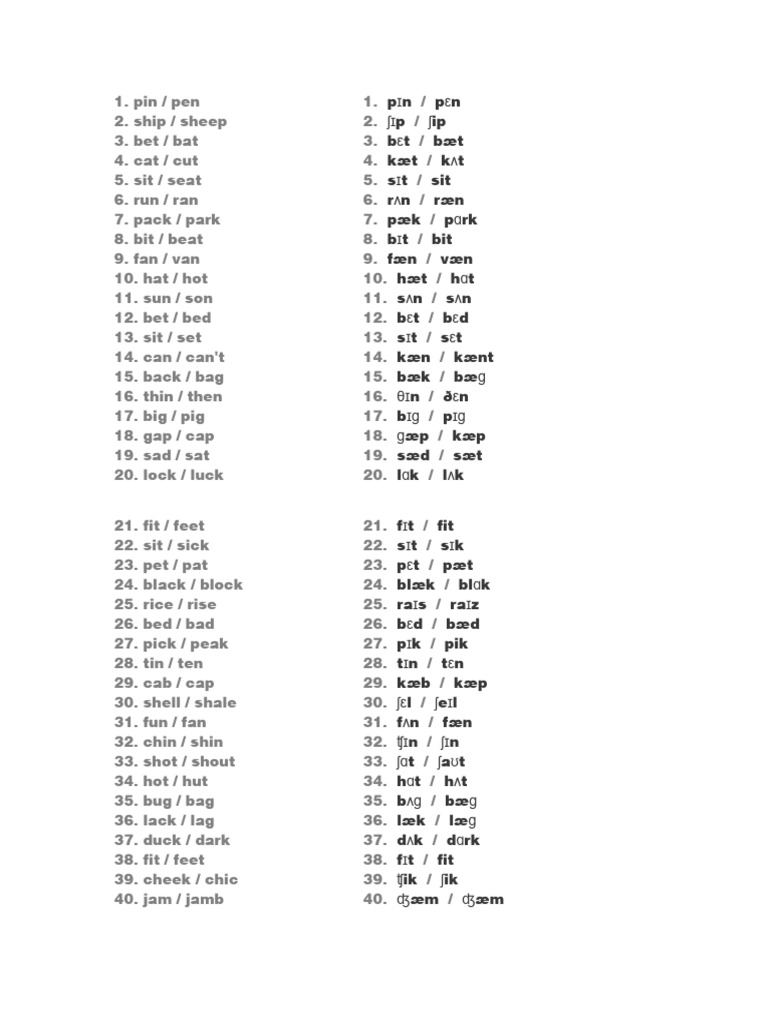 Minimal Pair List | PDF