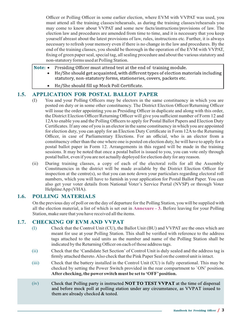 Handbook For Presiding Officer, 2023-3 | PDF | Voting | Absentee Ballot