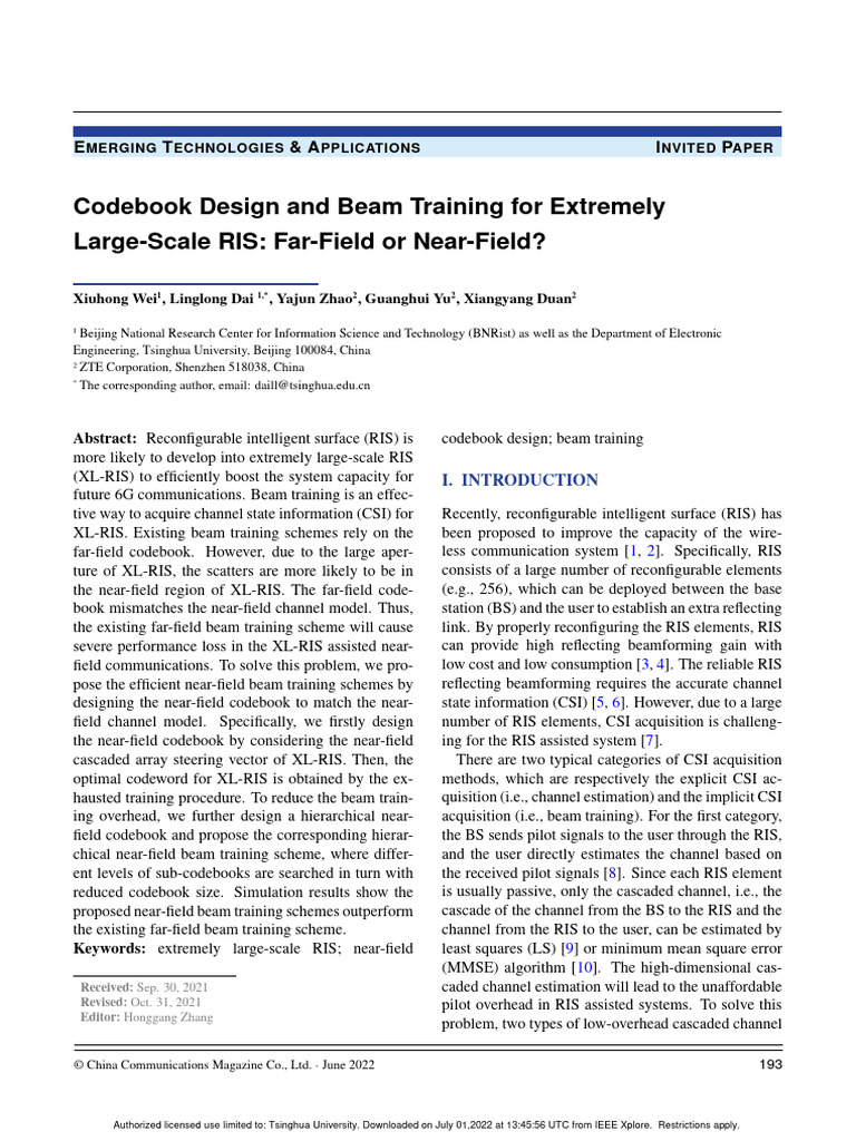 Codebook Design and Beam Training For Extremely Large-Scale RIS Far-Field or Near-Field | PDF ...