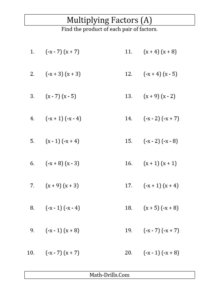 Multiplying Factors Practice Worksheets | PDF | Mathematics | Algebra