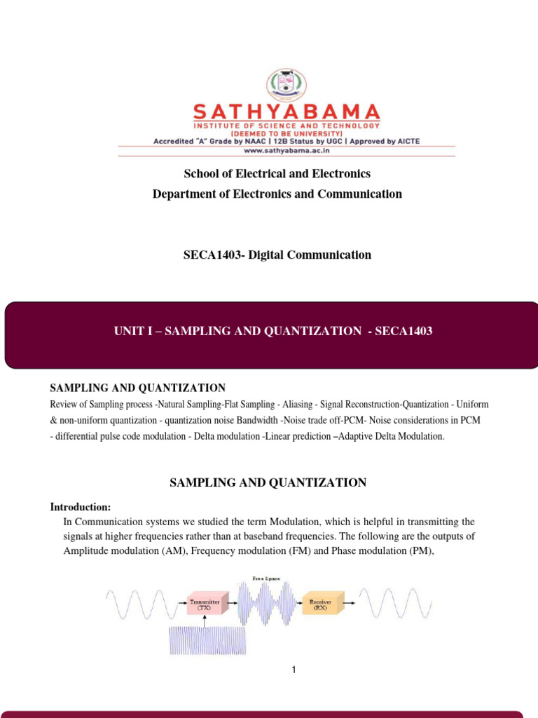 Sampling and Quantization in Digital Communication | PDF | Sampling ...