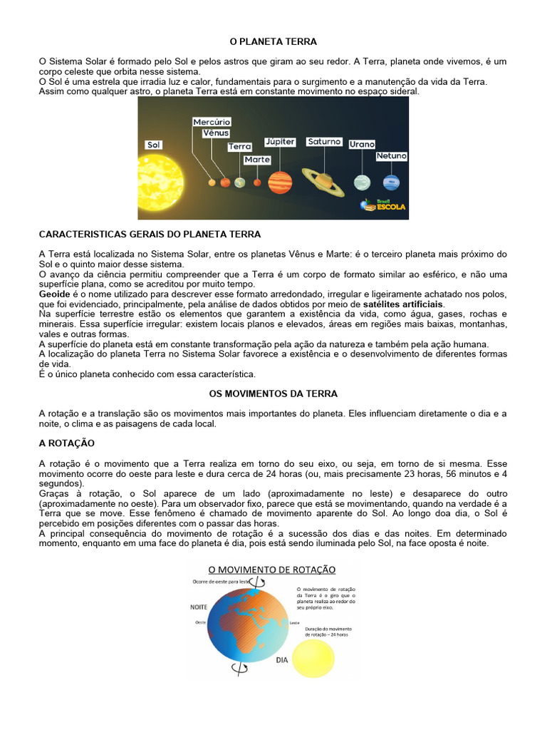 Resumo Geo 6 Ano - o Planeta Terra | PDF | Terra | Planetas