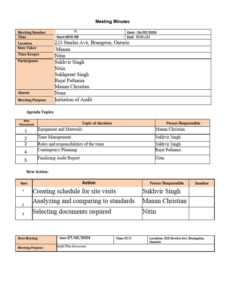 Audit Initiation Meeting Minutes 01 | PDF
