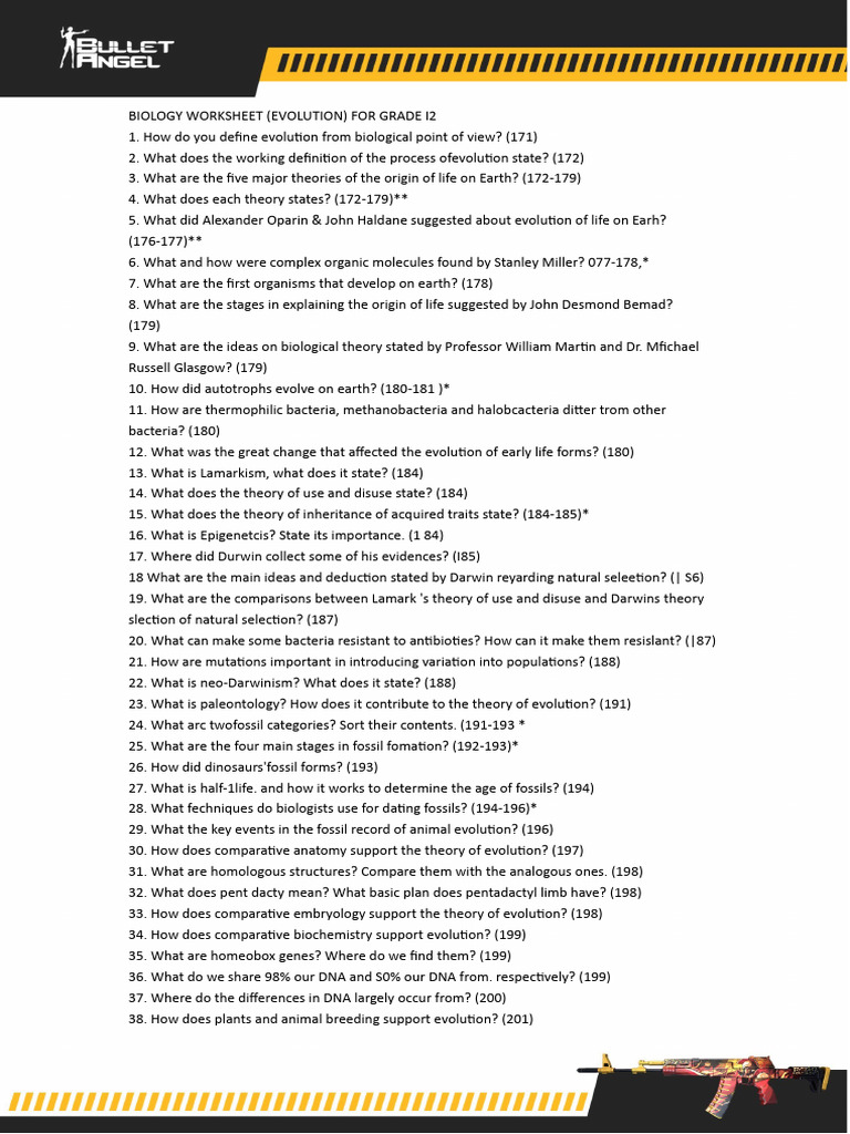 Biology Worksheet (Evolution) For Grade I2 | PDF | Evolution | Natural ...