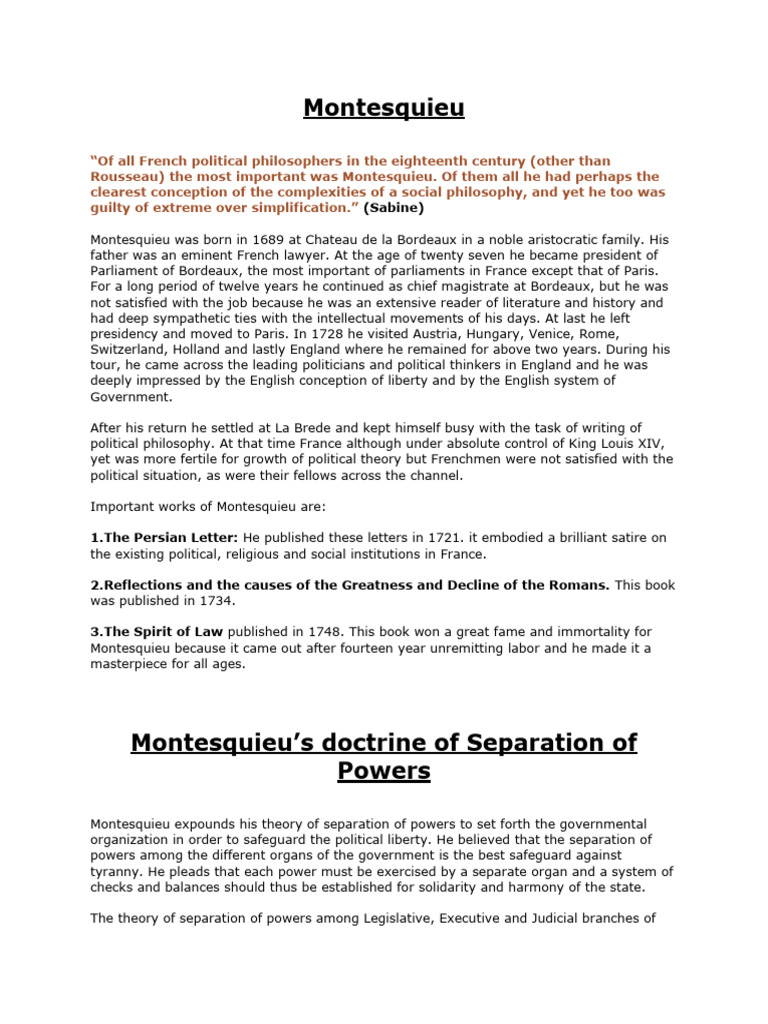 Montesquieu | Download Free PDF | Separation Of Powers | Government