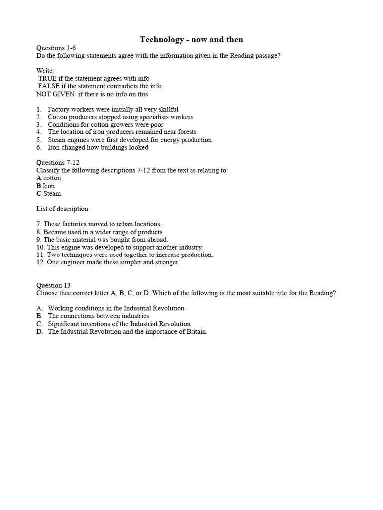 Reading Technology Now and Then PLUS Key | PDF