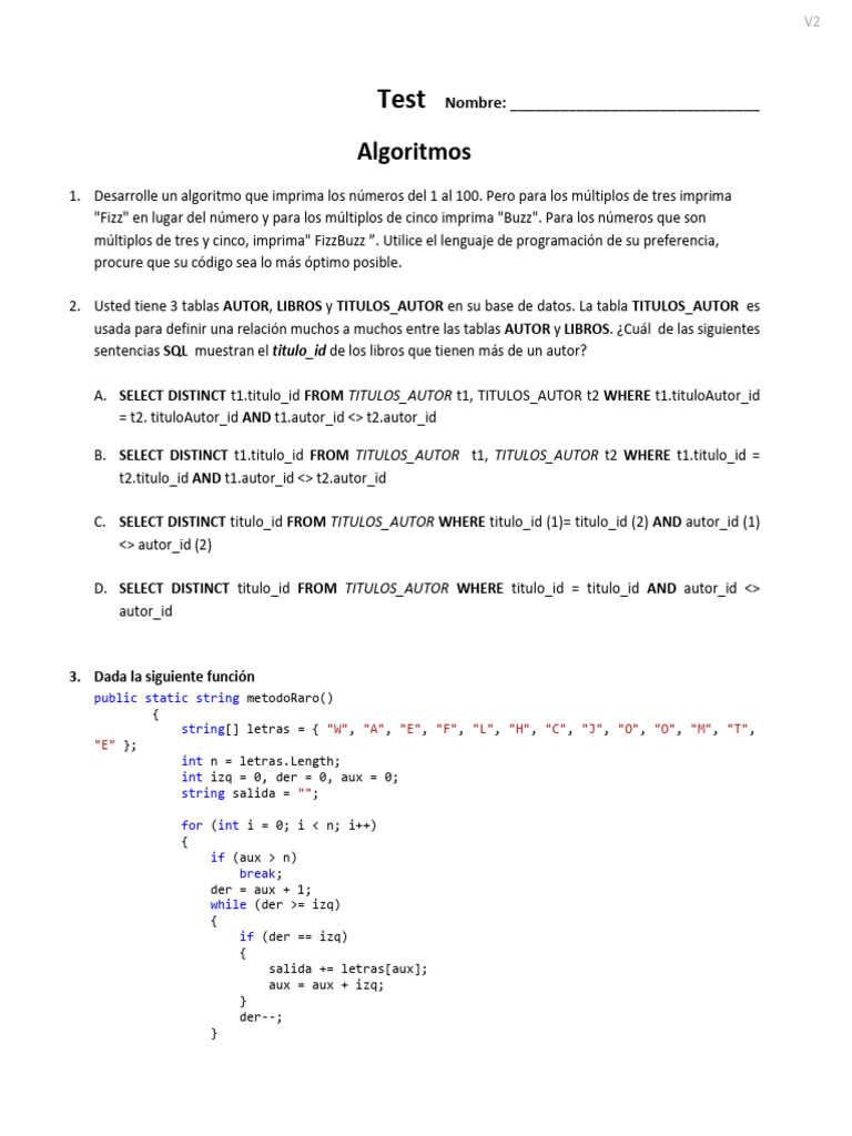 Ejercicios de Algoritmos y SQL | PDF | SQL | Datos de computadora