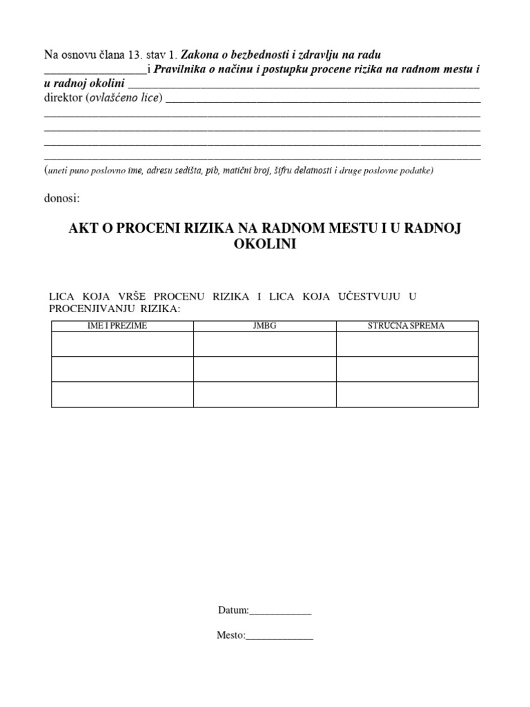 40 - Akt o Proceni Rizika - Preview | PDF