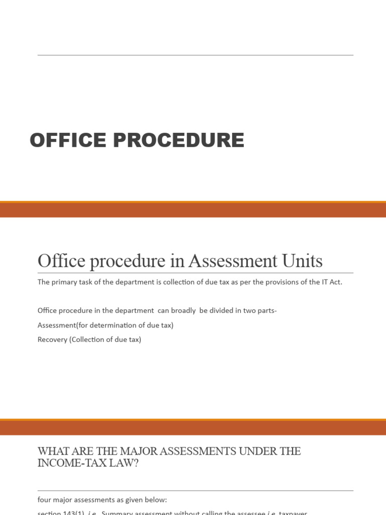 Office Procedure in Assessment | PDF | Valuation (Finance) | Tax Refund