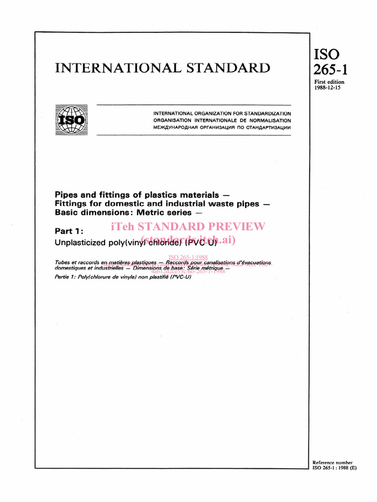 Iso 265 1 1988 | PDF | International Organization For Standardization | Pipe (Fluid Conveyance)