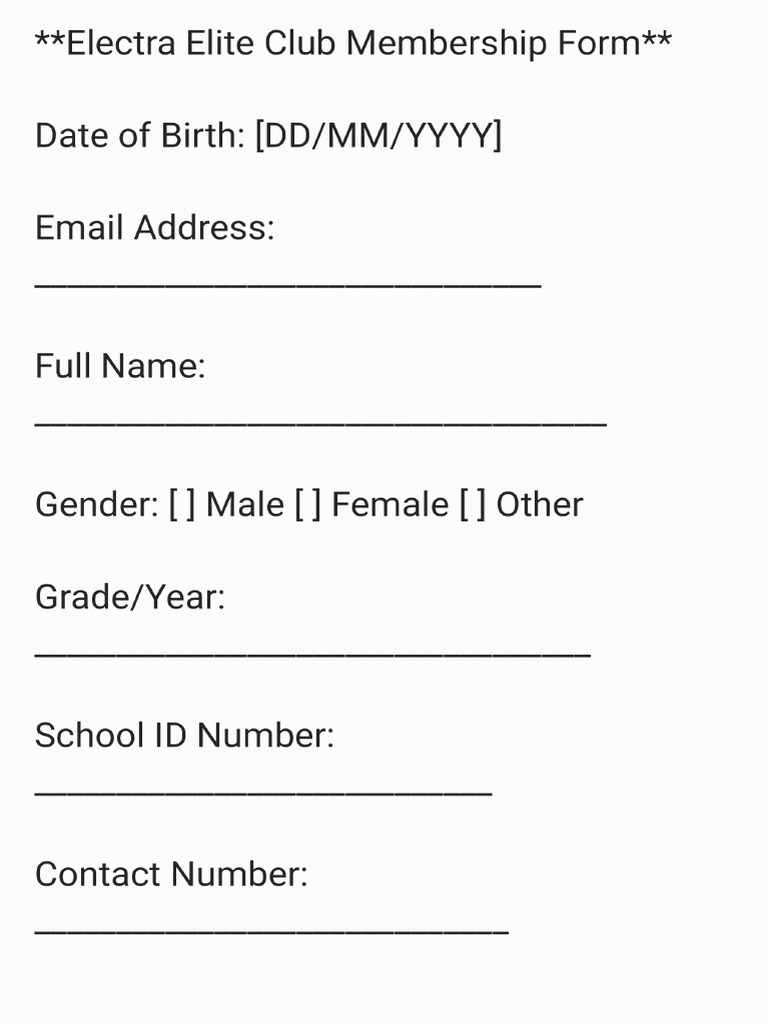 Electra Elite Club Membership Form | PDF