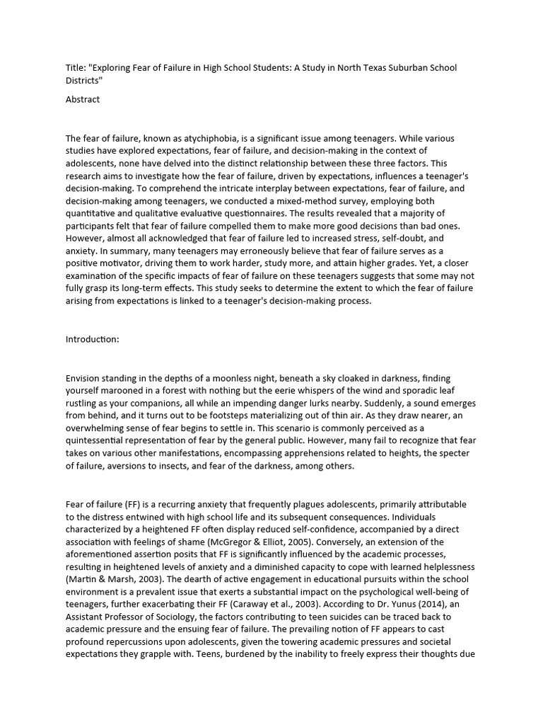 Literature Review | PDF | Adolescence | Fear