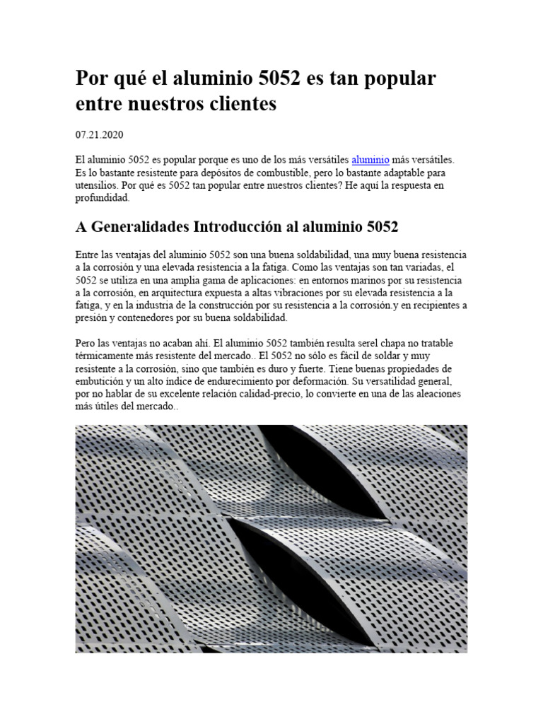 Aluminio 5052 | PDF | Aleación | Aluminio