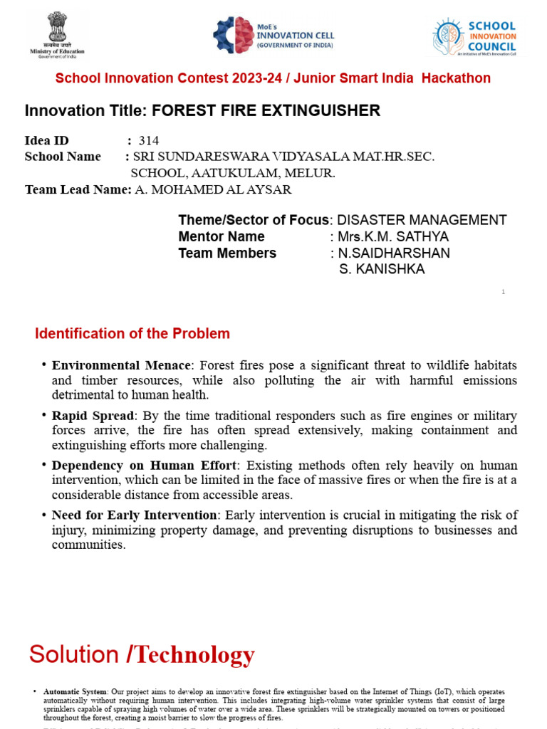 Innovation Title: FOREST FIRE EXTINGUISHER: School Innovation Contest ...