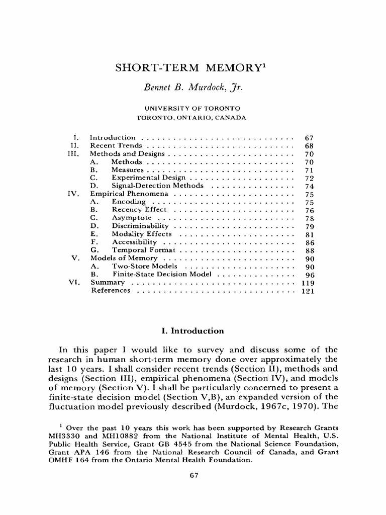 Short Term Memory | PDF | Recall (Memory) | Memory