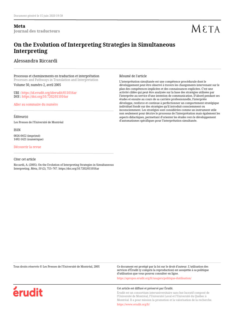 On The Evolution of Interpreting Strateg | PDF | Memory | Experiment