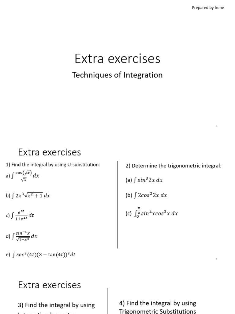 Extra Exercises Integration Techniques | PDF | Elementary Geometry | Angle