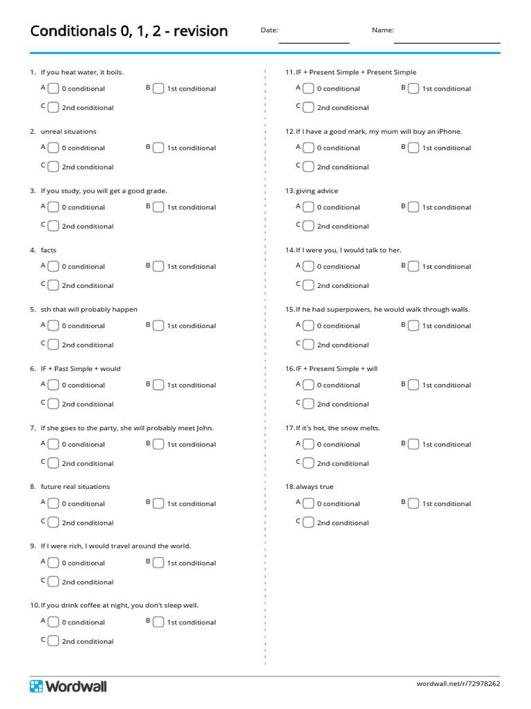 Conditionals 0 1 2 Revision Quiz | PDF