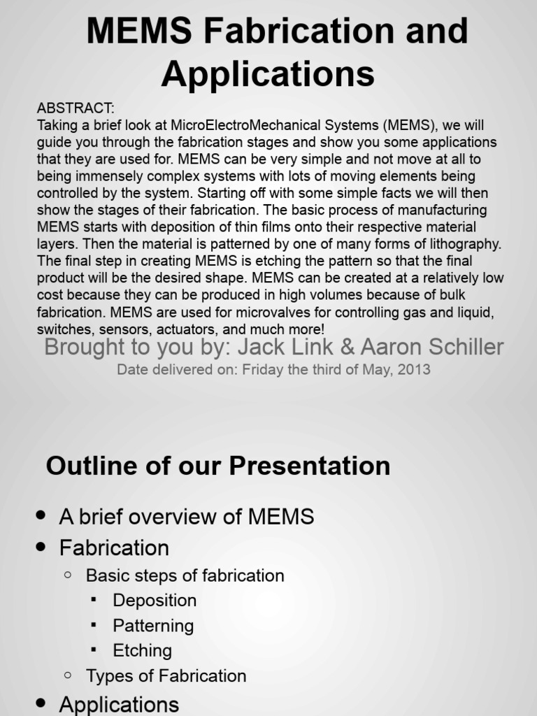 MEMS Fabrication: Process and Applications | PDF | Materials ...