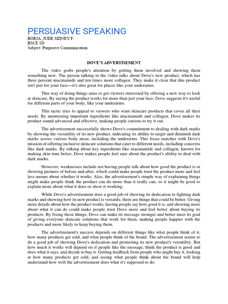 Persuasive Speech Analysis | Download Free PDF | Advertising | Brand