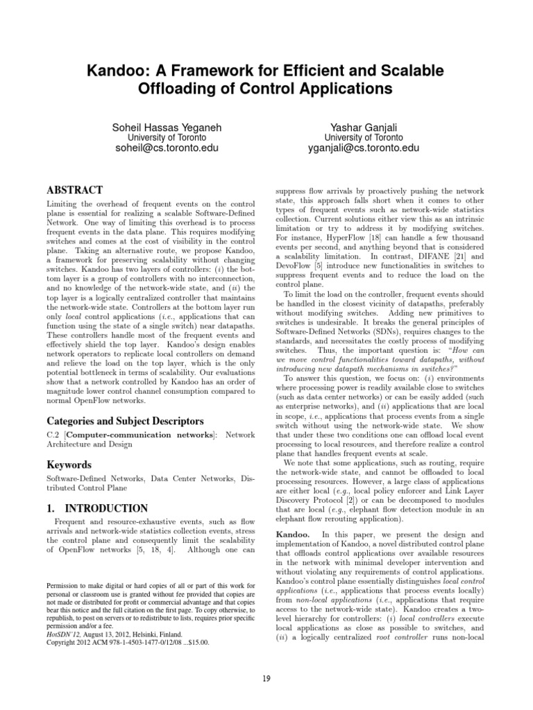 Kandoo - A framework for Efficient and Scalable Offloading of Control ... Kandoo - A framework for Efficient and Scalable Offloading of Control ...