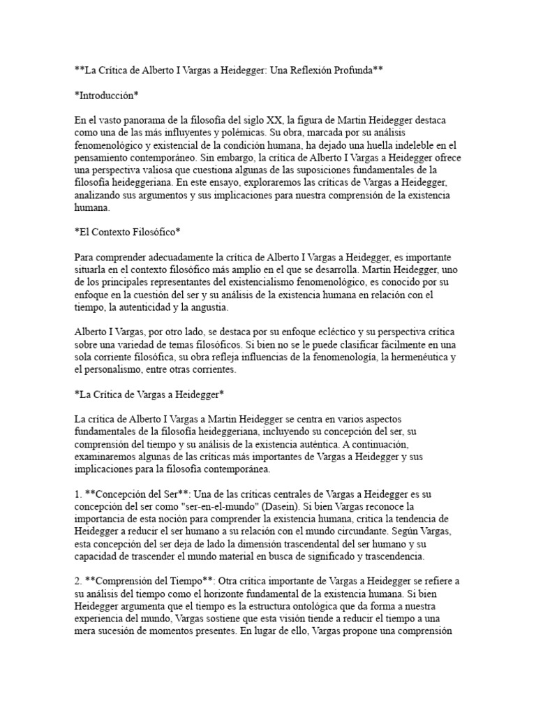 Texto Crítica Vargas A Heidegger | PDF | Martin Heidegger | Existencia Texto Crítica Vargas A Heidegger | PDF | Martin Heidegger | Existencia