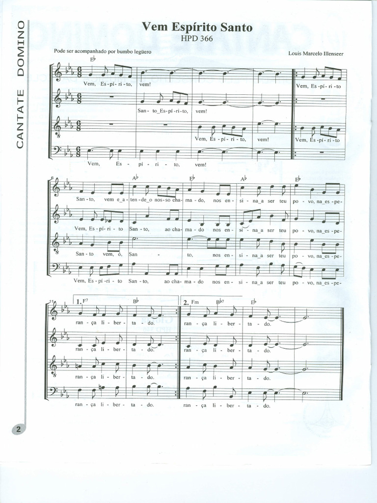 Vem Espu Rito Santo Partitura Cantate Domino | PDF