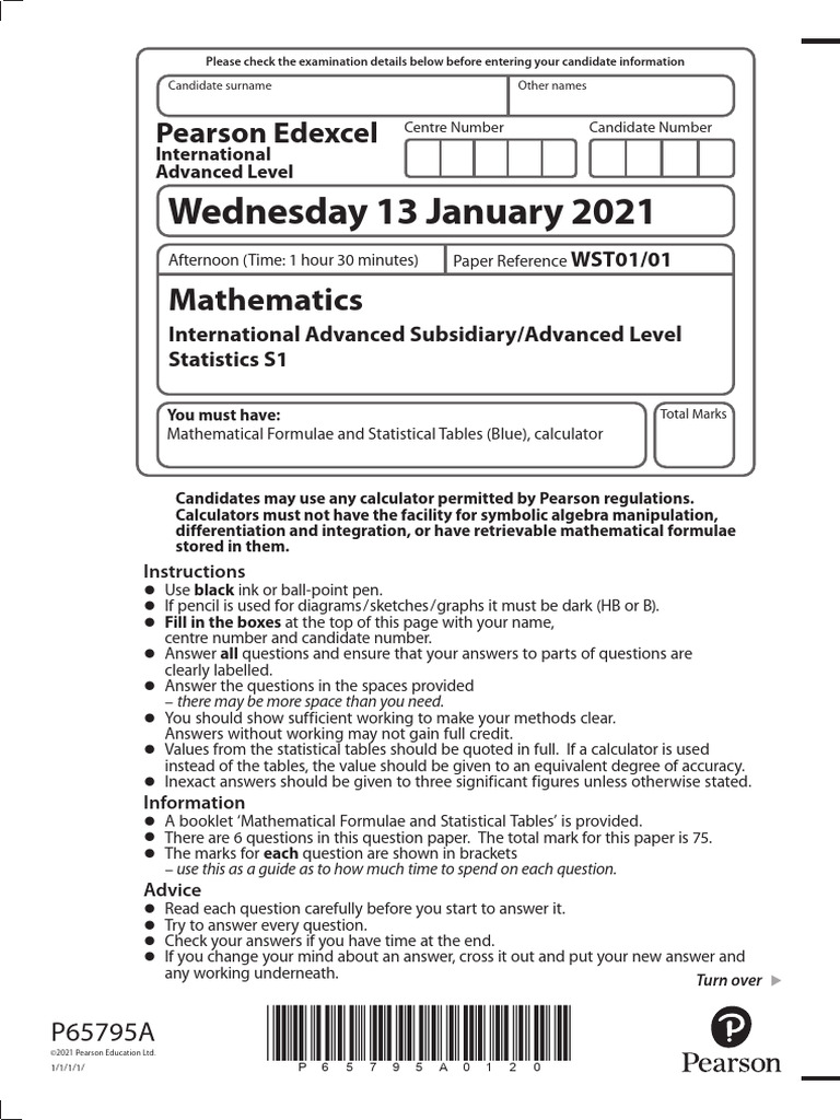 WST01 01 Que Jan20215213 | PDF | Statistical Analysis | Teaching ...
