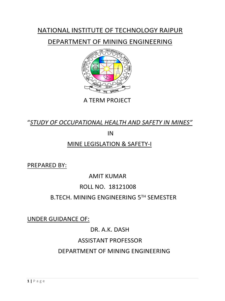 National Institute of Technology Raipur Department of Mining Engineering | PDF | Occupational ...
