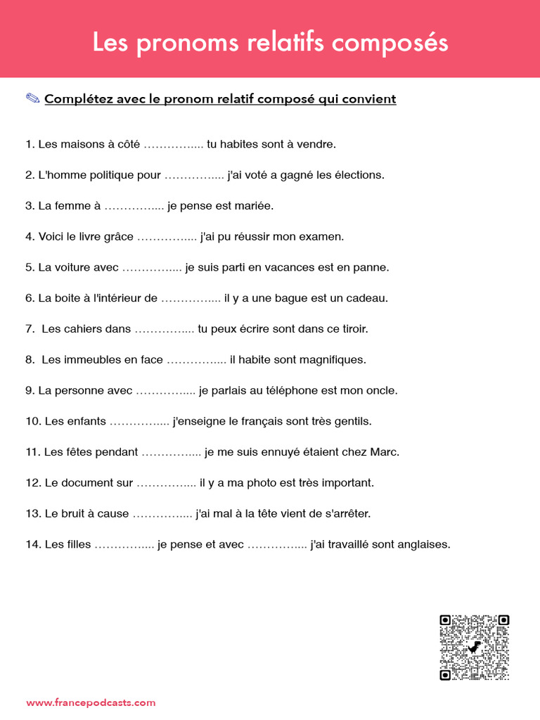 Exercices sur les pronoms relatifs composés | PDF